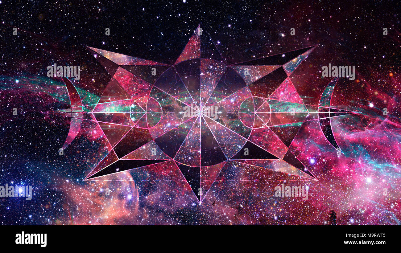 Abstract cosmos geometric background with polygons, triangles, stars ...