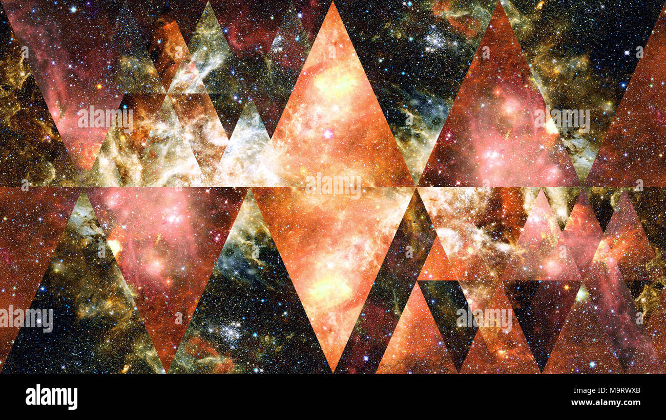 Image of the nebula, galaxy and the sacred geometry collage. Abstract ...