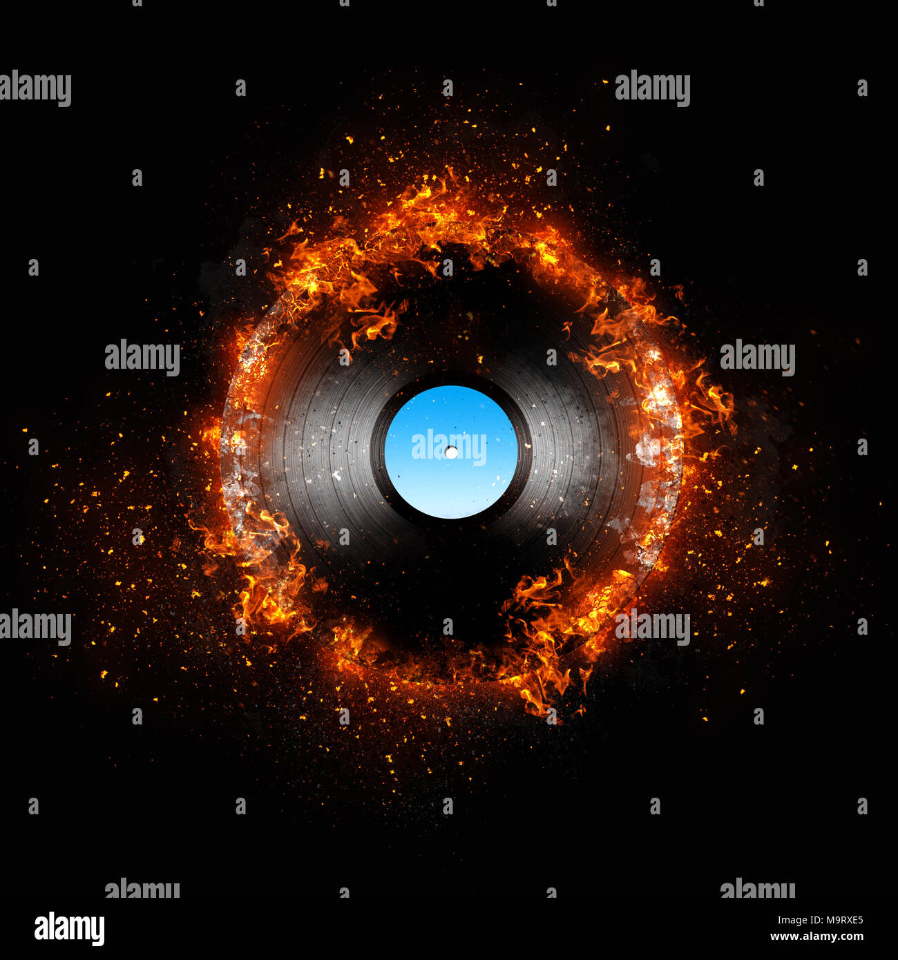 Illustrated record. Vinyl in fire Stock Photo - Alamy