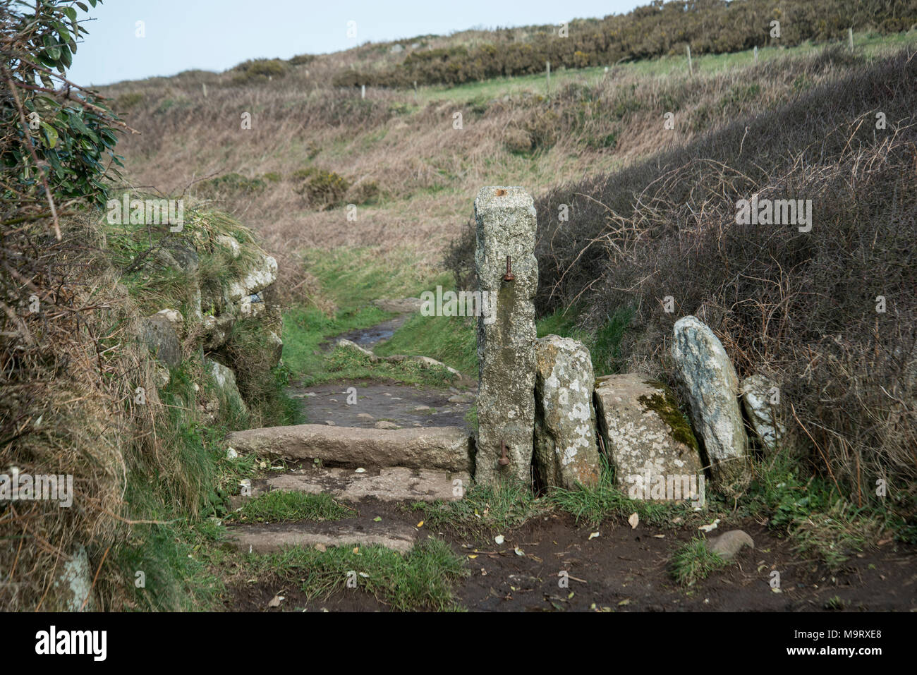 Old Stone Stile, Coast Path, Cornwall, UK Stock Photo - Alamy