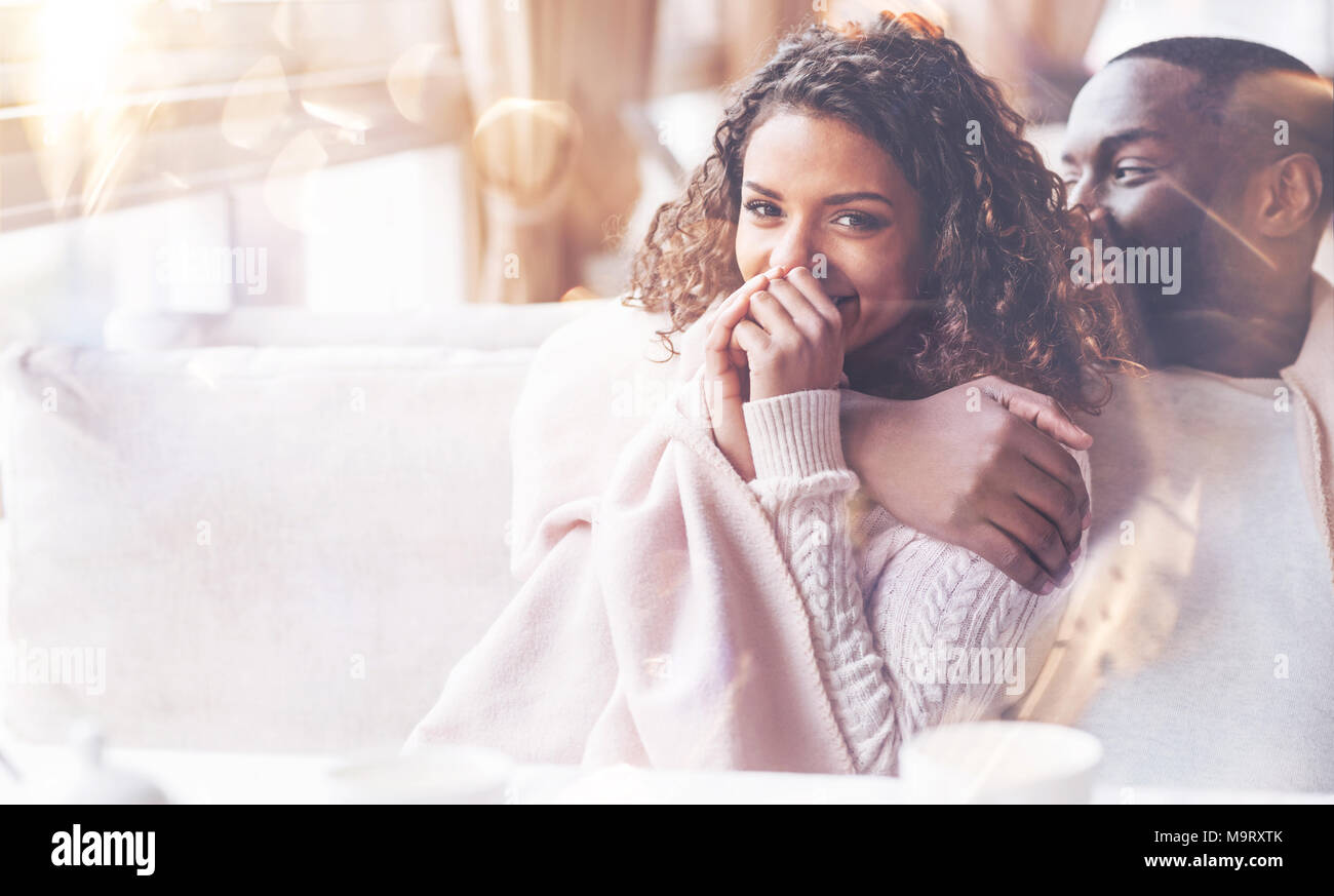 Positive couple spending time with pleasure Stock Photo - Alamy