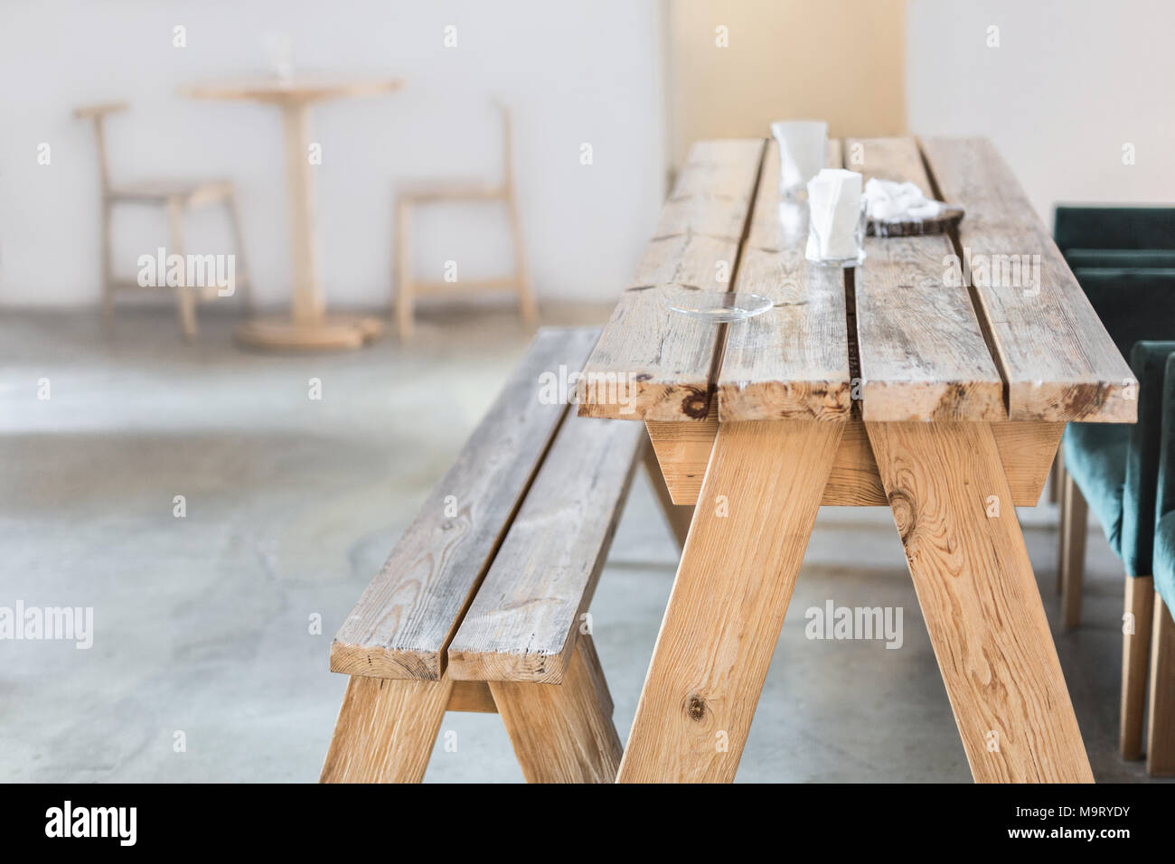 Wooden bench and table indoor Stock Photo - Alamy