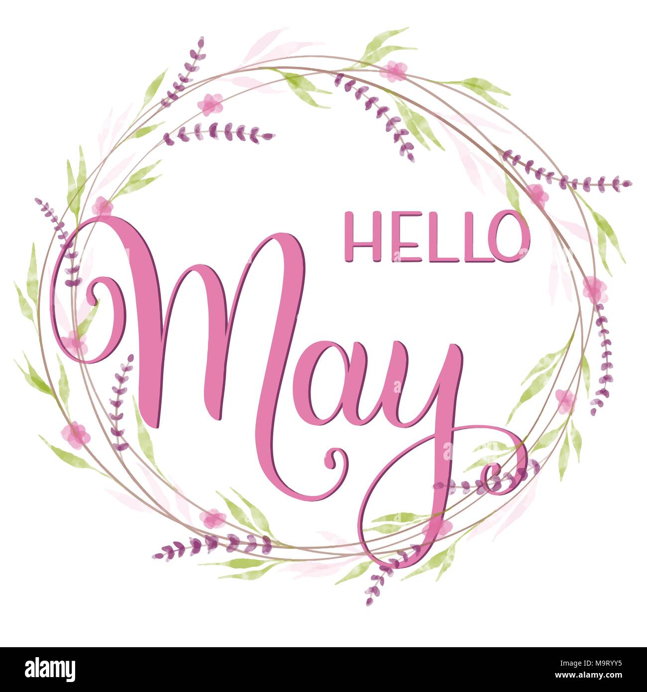 Hello May lettering. Elements for invitations, posters, greeting cards ...