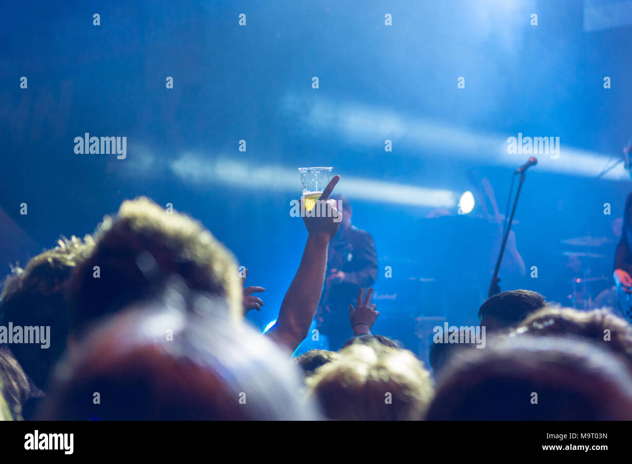 Raised beer glass at a concert Stock Photo - Alamy