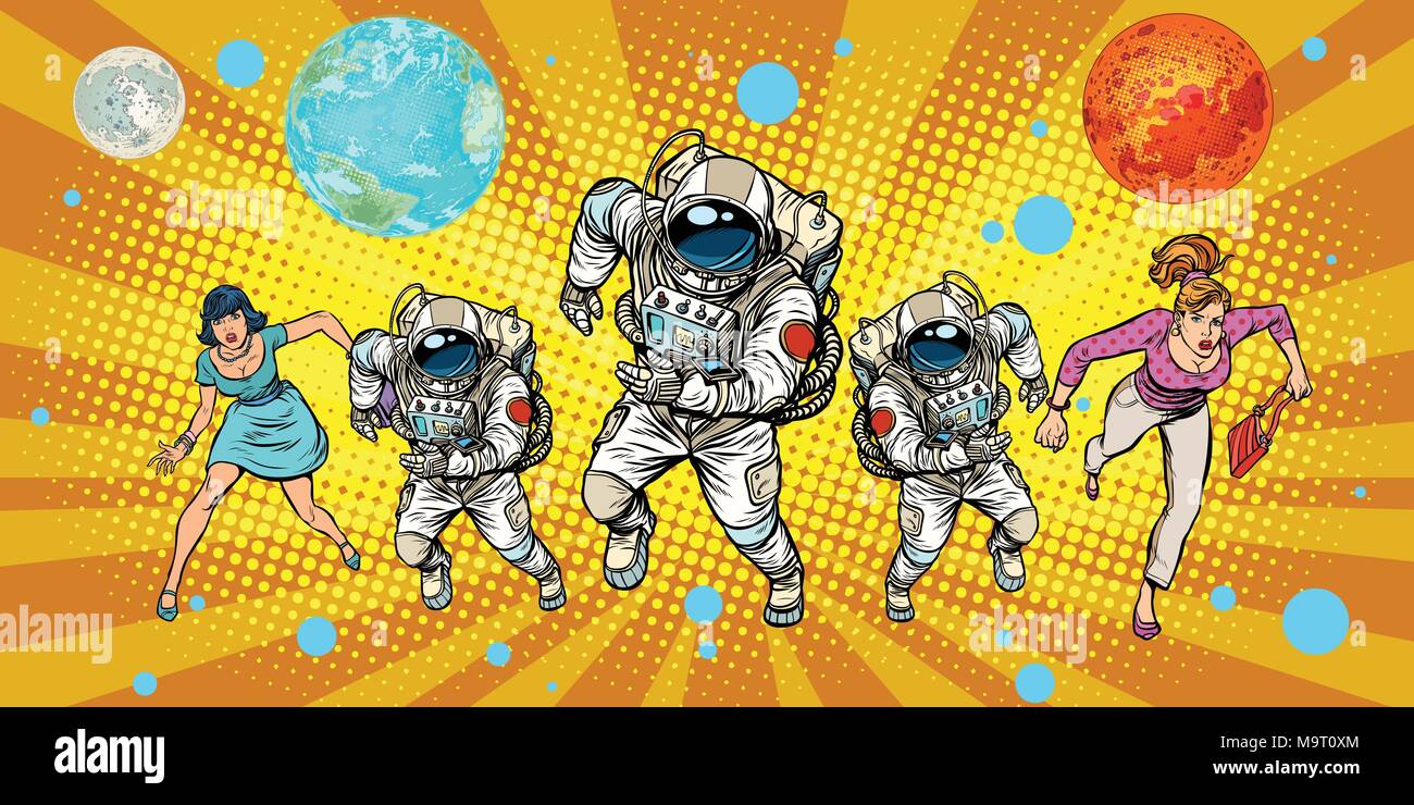 women and astronauts running around the universe Stock Vector Image ...