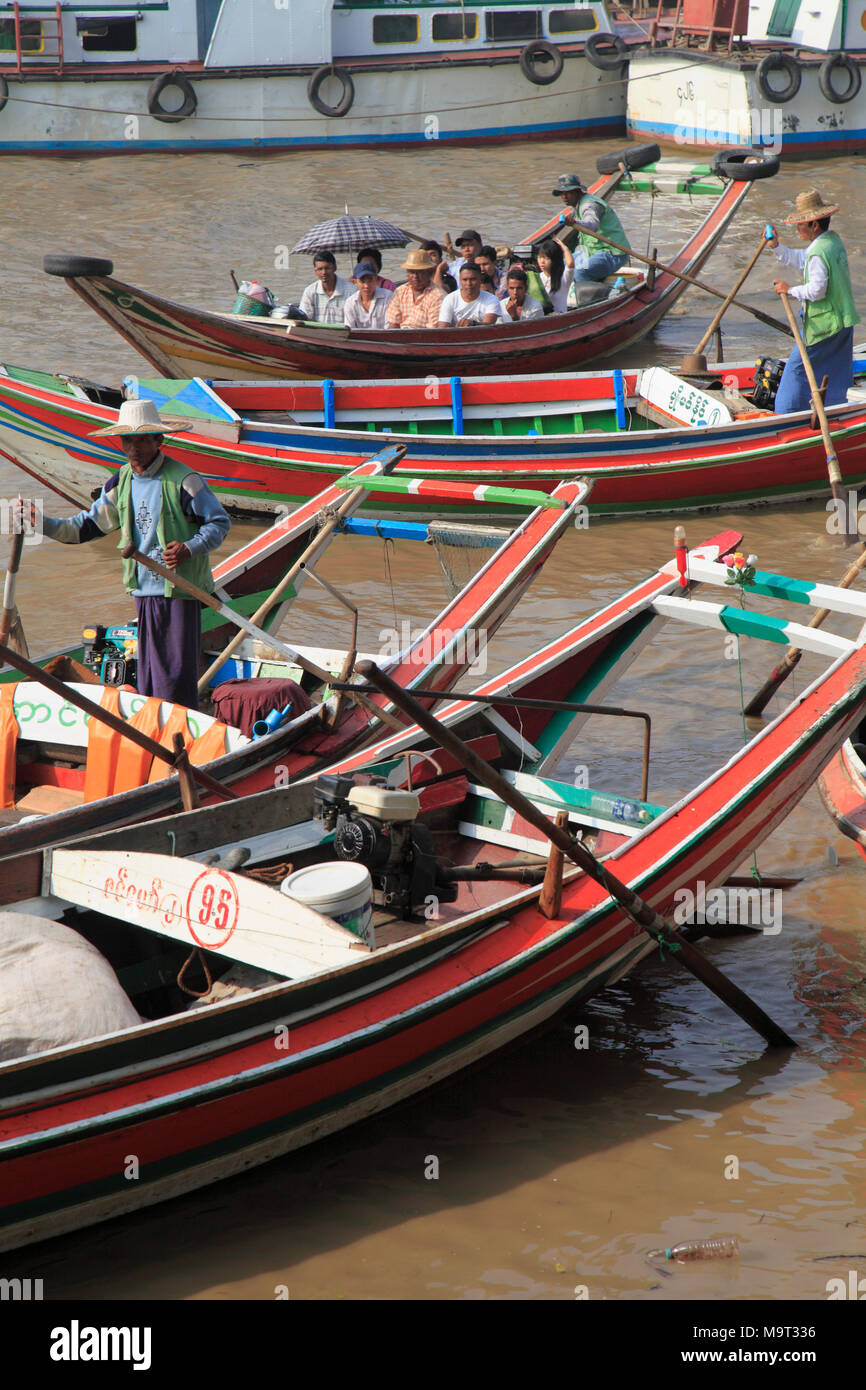 Myanmar, Yangon, boats, people, Yangon River, Pansodan Jetty Stock ...