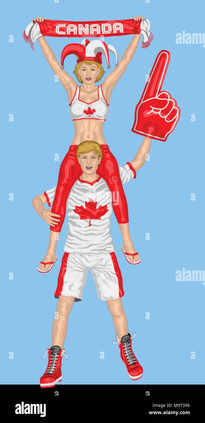Canadian Fans Supporting Canada Team with Scarf and Foam Finger. All ...