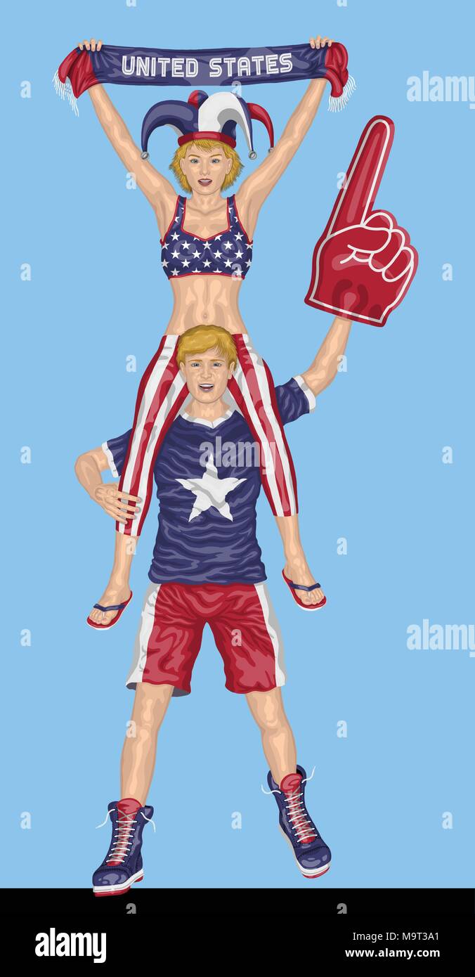 American Yankee Fans Supporting United States Team with Scarf and Foam ...