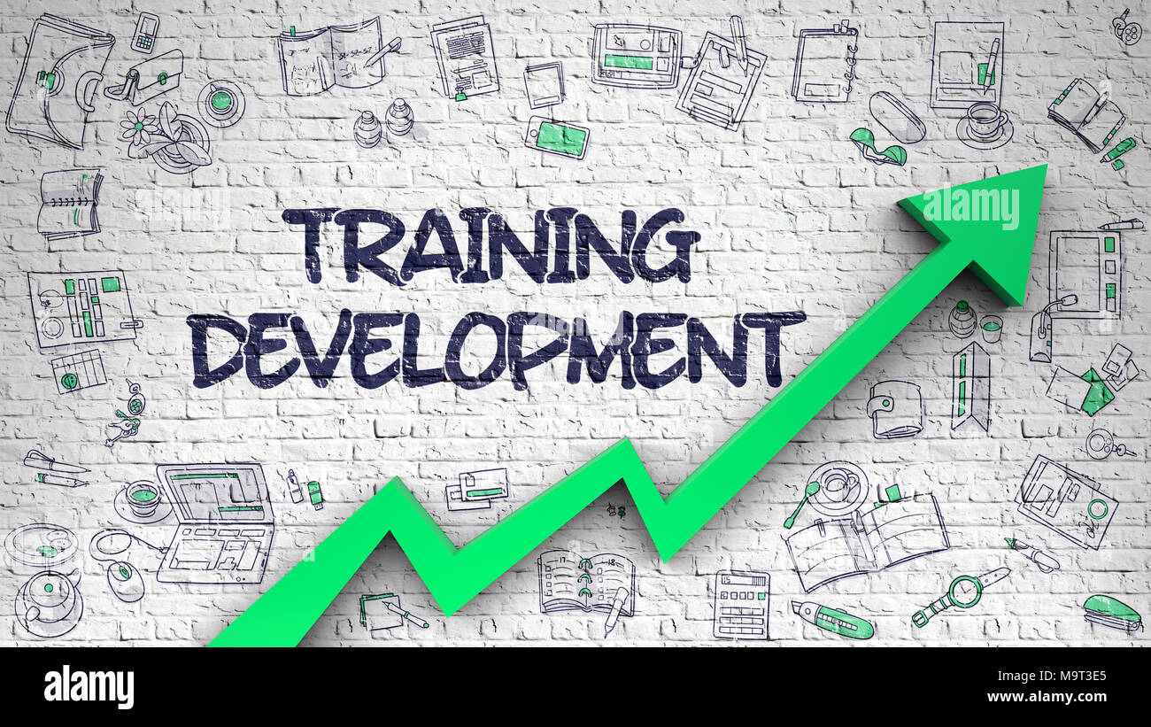 Training Development Drawn on White Brick Wall. Illustration with Green ...