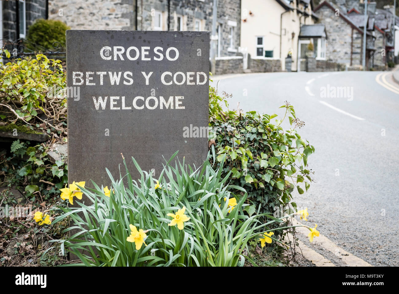 Croeso, Betws-Y-Coed Welcome sign, Snowdonia, North Wales, UK Stock ...