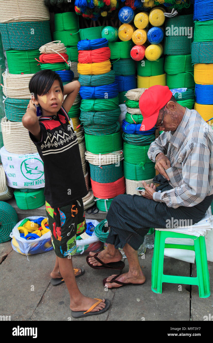 Myanmar, Yangon, shop, people, street scene Stock Photo - Alamy