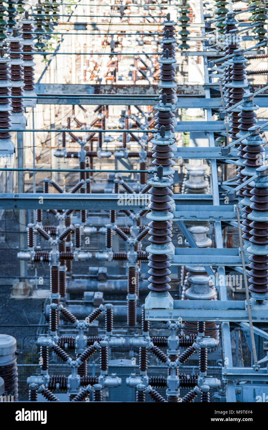 Lots of electricity isolators at a power distribution point in ...