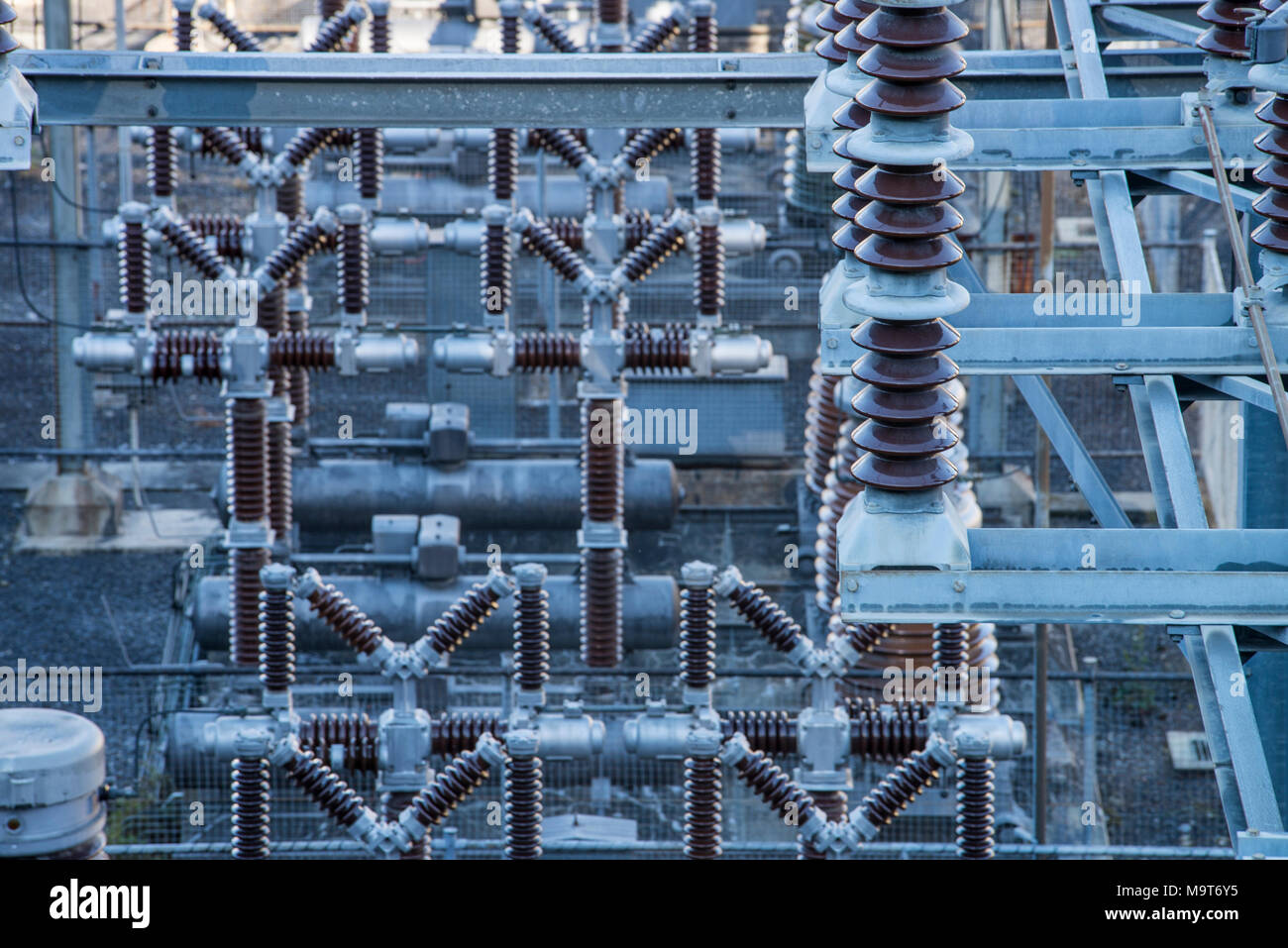 Lots of electricity isolators at a power distribution point in ...