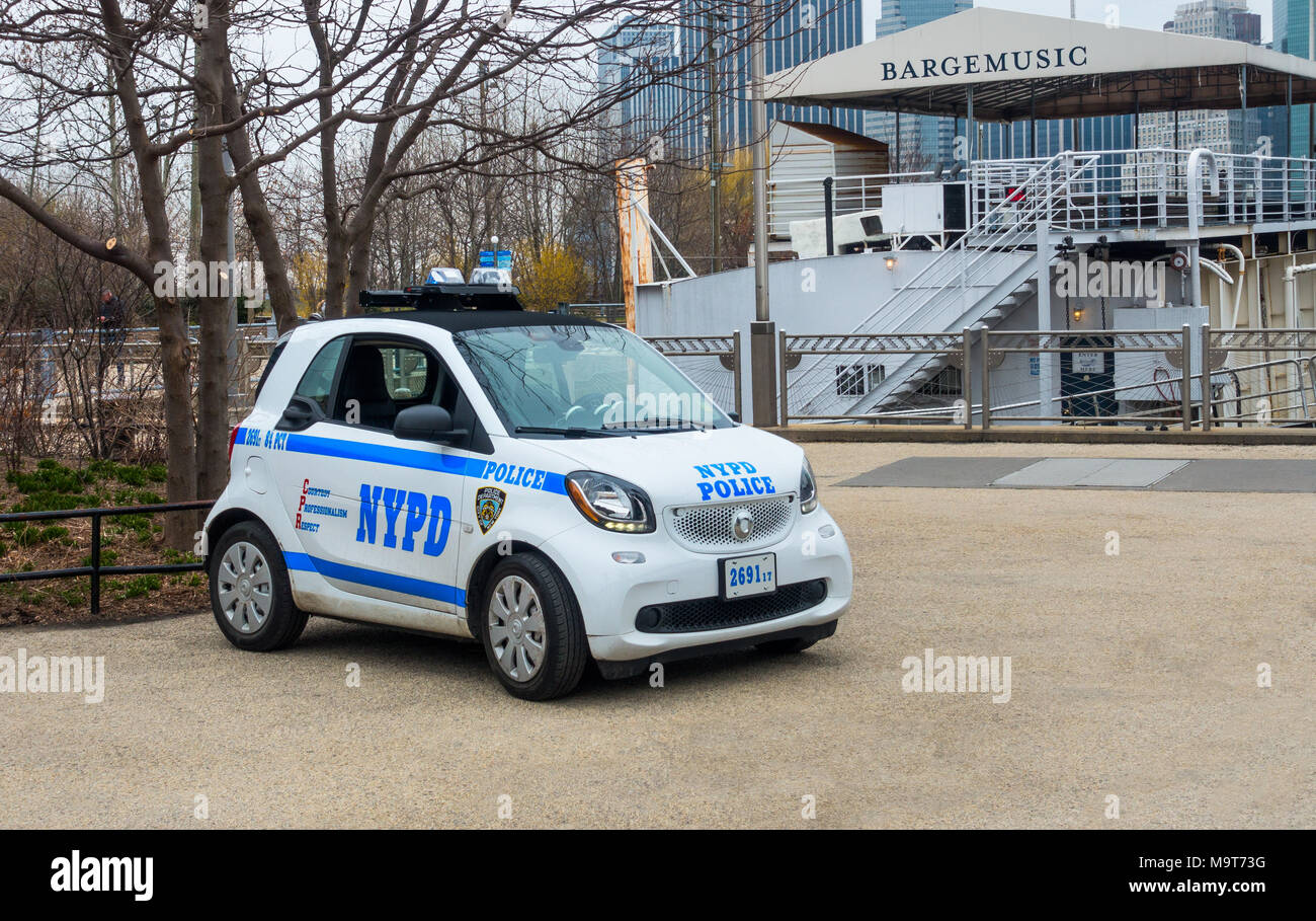 NYPD Smart car parked near the NYC Ferry station in Dumbo Brooklyn ...