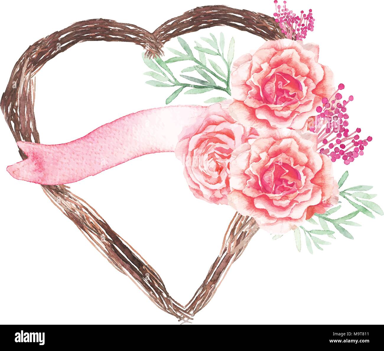 The isolated vector brown heart shape plant wedding decoration Stock ...