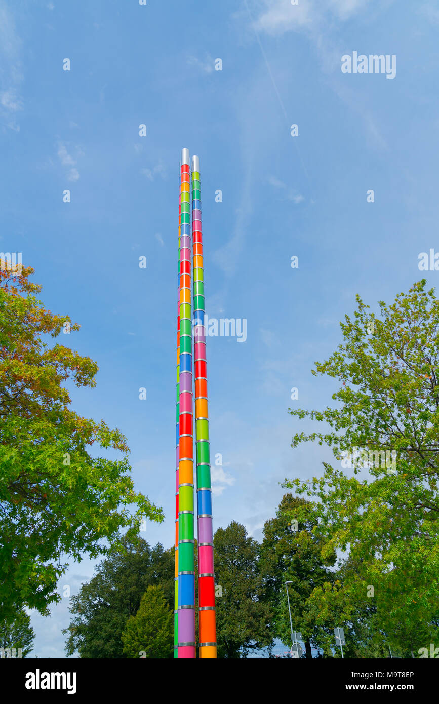 STUTTGART, GERMANY - SEPTEMBER 13 2017; Bright multi-colored totem pole ...
