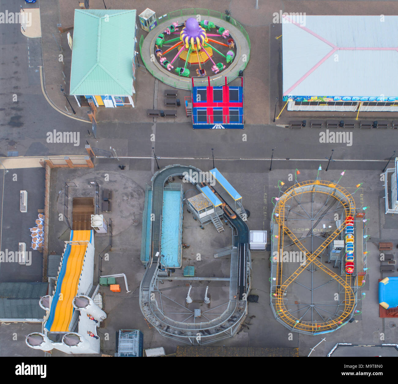 aerial view of the harbour park amusements at littlehampton by drone on ...