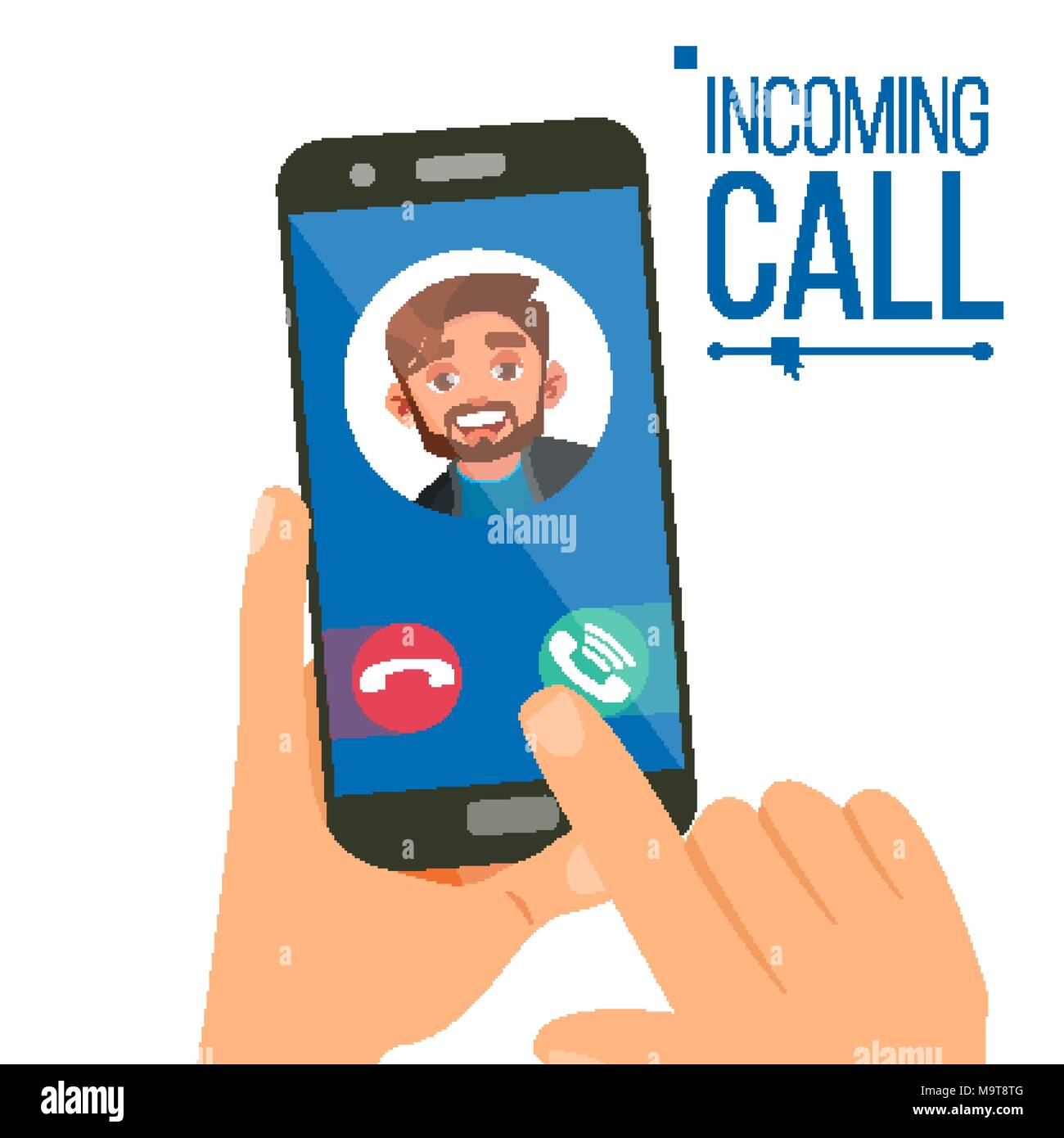 Incoming Call Vector. Man Face On Mobile Smartphone Screen. Calling ...