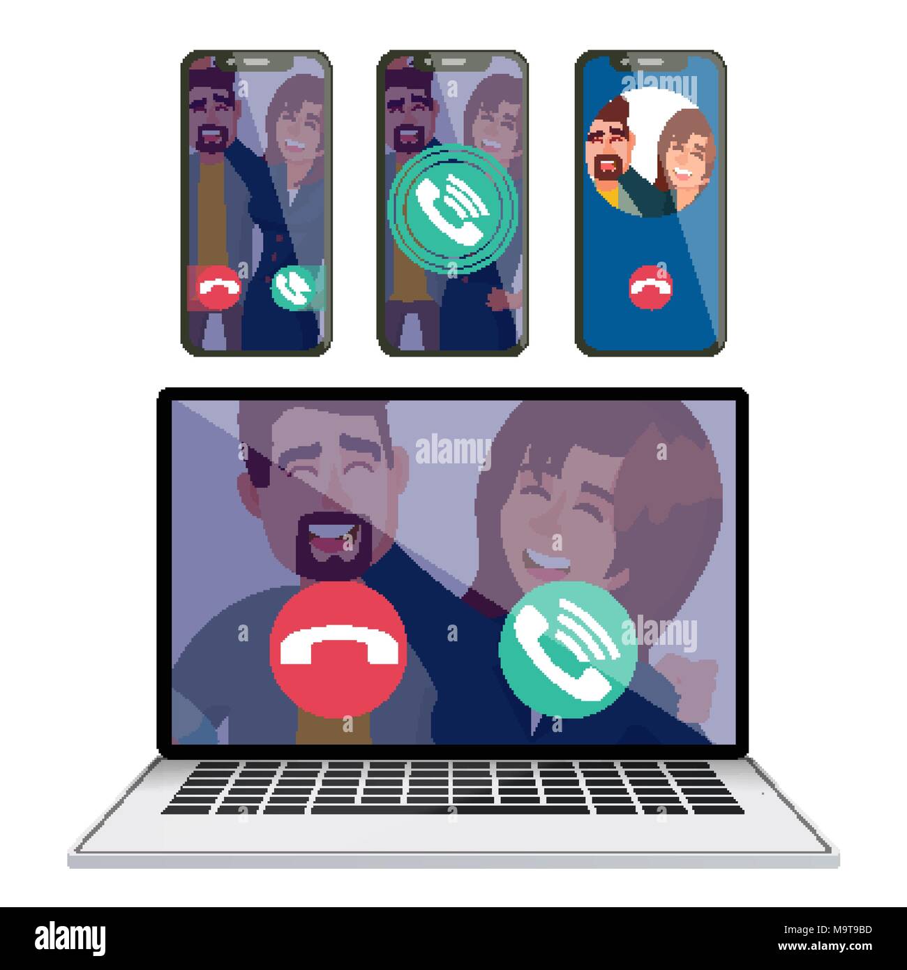 IP Telephony Vector. Laptop Display Screen Mobile Smartphone. Receiving ...