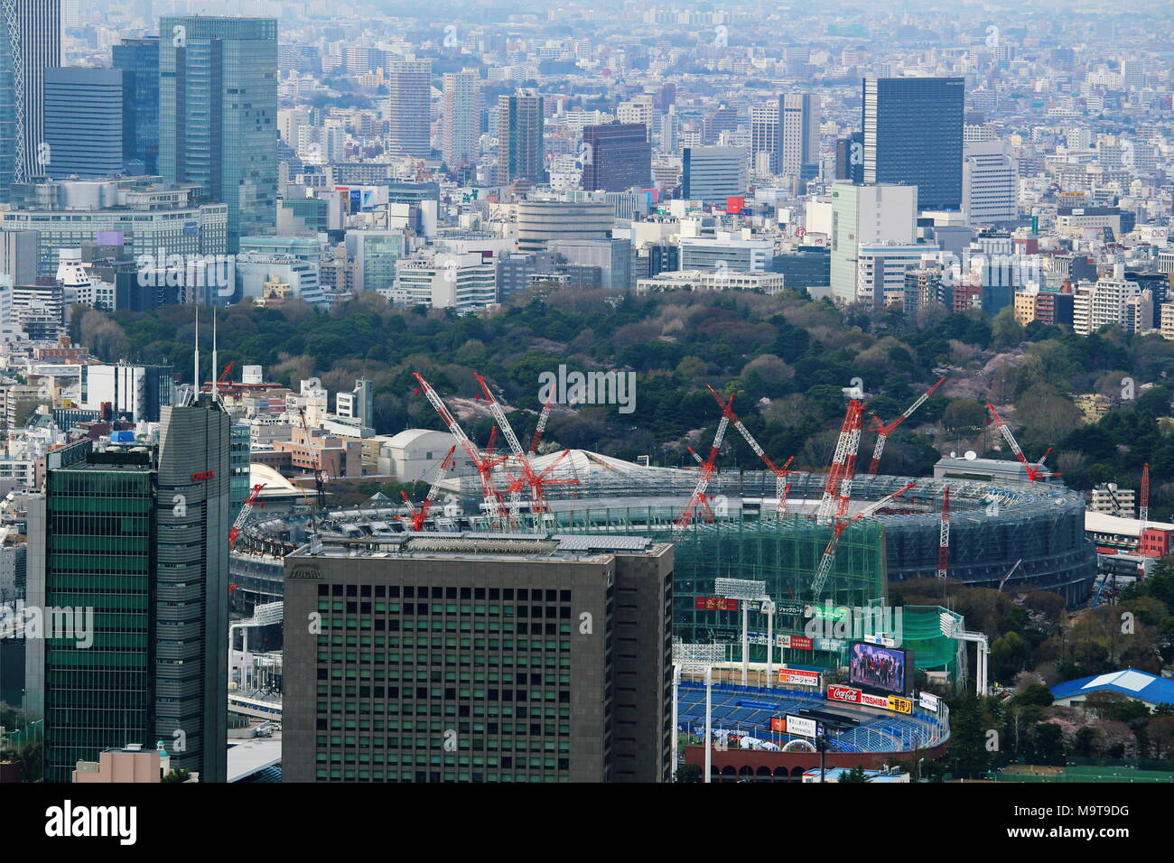 Overhead view of Tokyo including the under-construction National ...