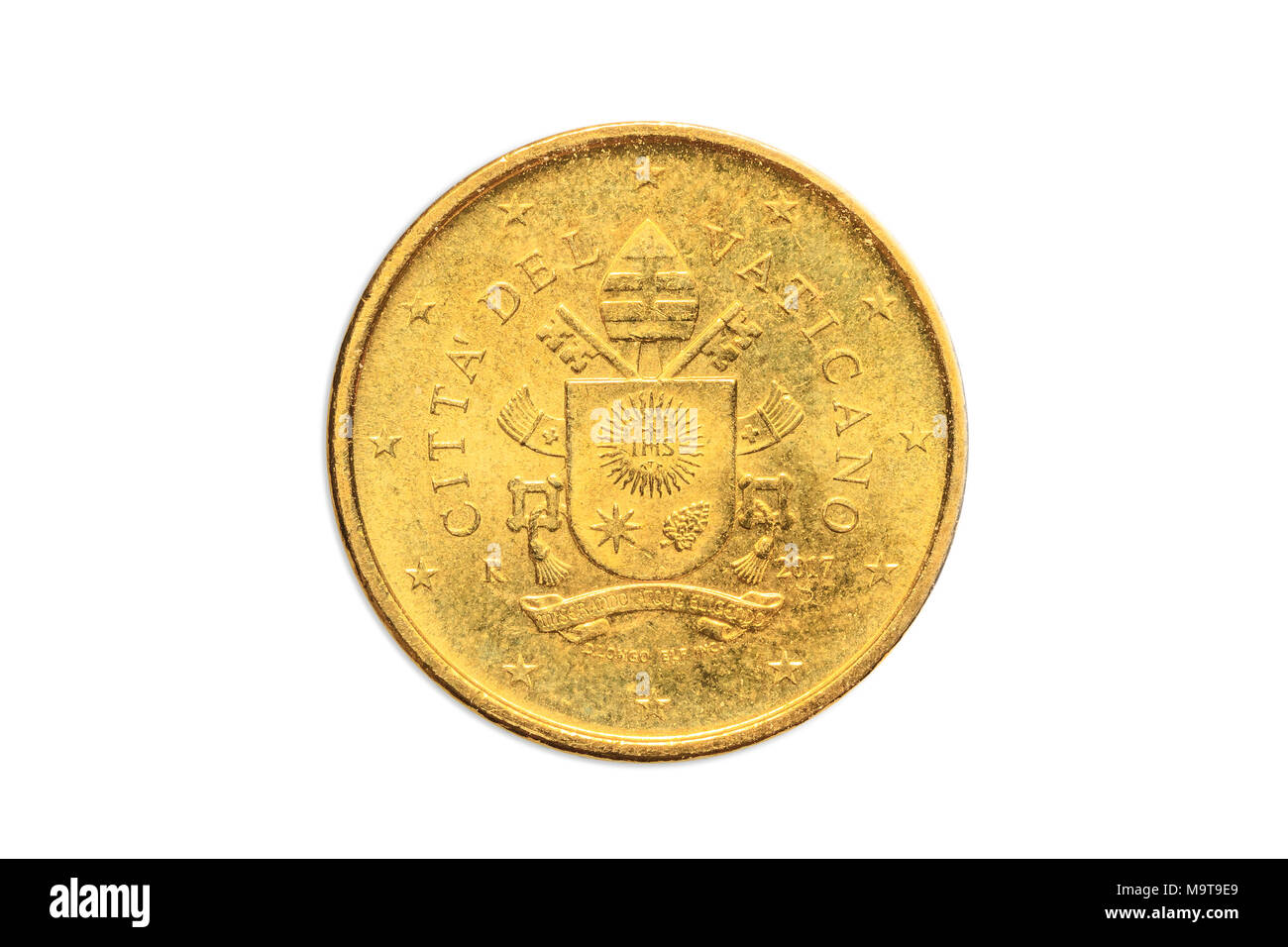 Vatican coin of 50 cents of euro close-up of Vatican City state in ...