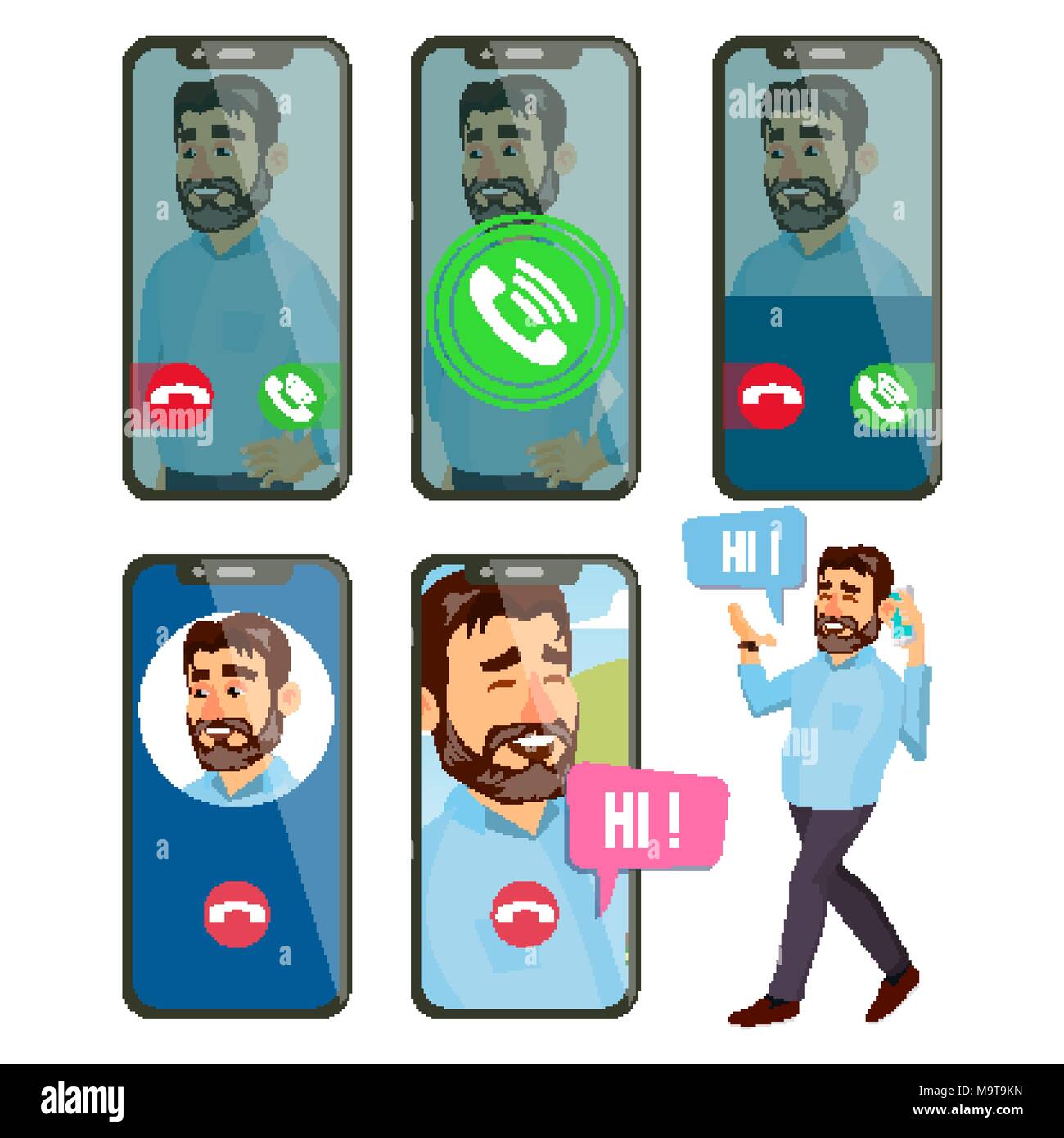 Online Call Vector. Man Face. Mobile Smartphone Screen. Video, Voice ...