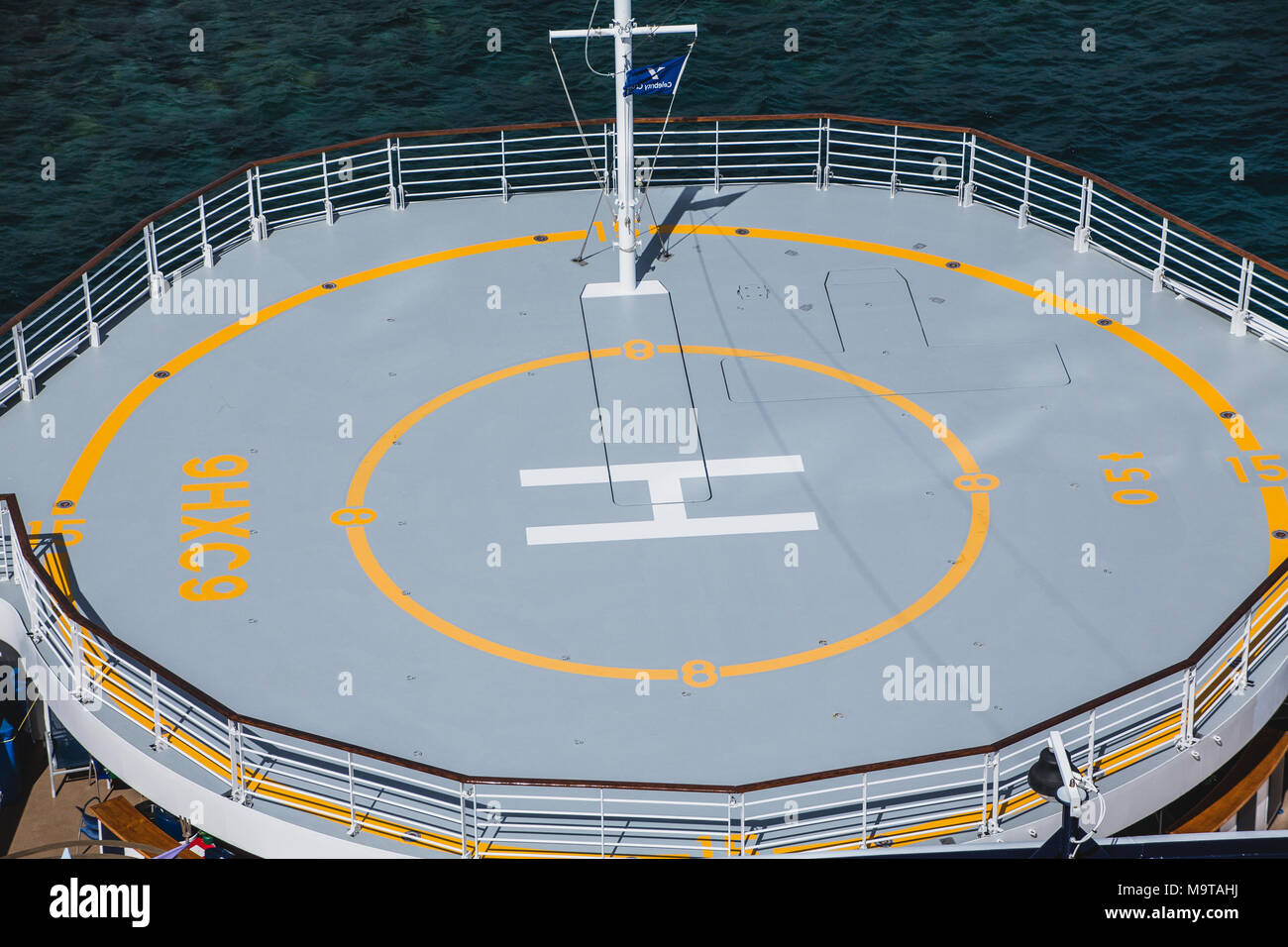 Round Helicopter Pad on Bow of Cruise Ship Stock Photo - Alamy