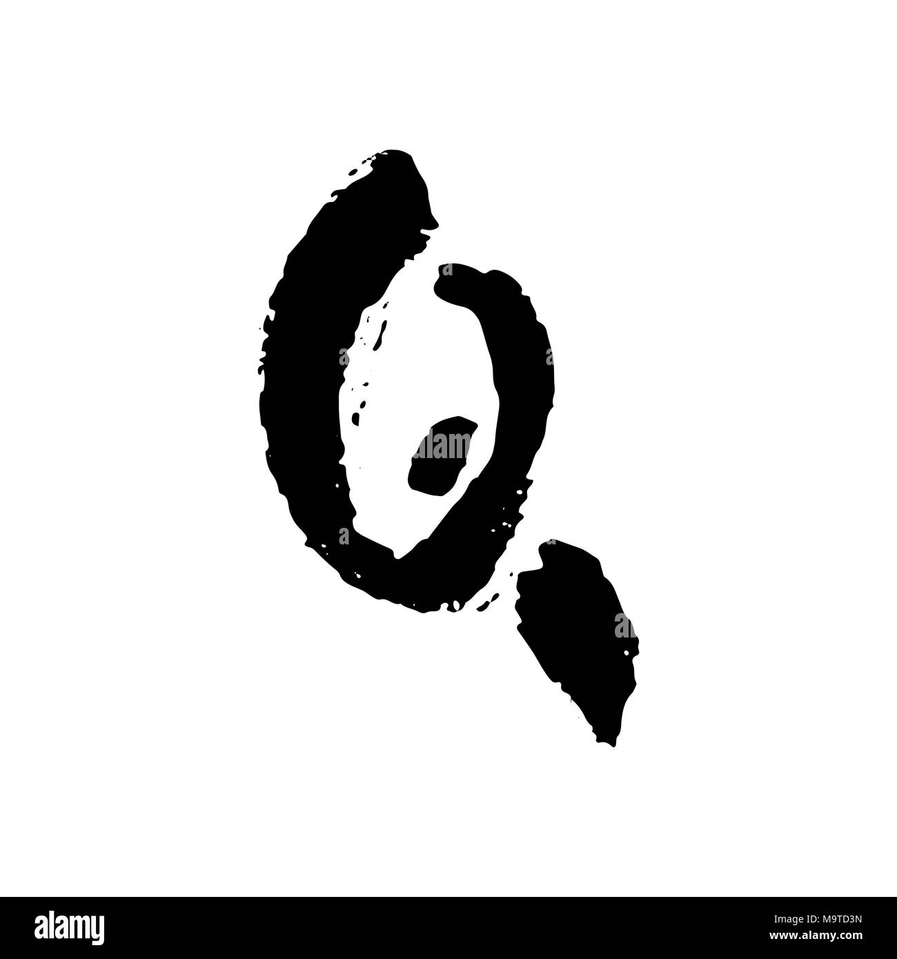 Letter Q. Handwritten by dry brush. Rough strokes textured font. Vector ...