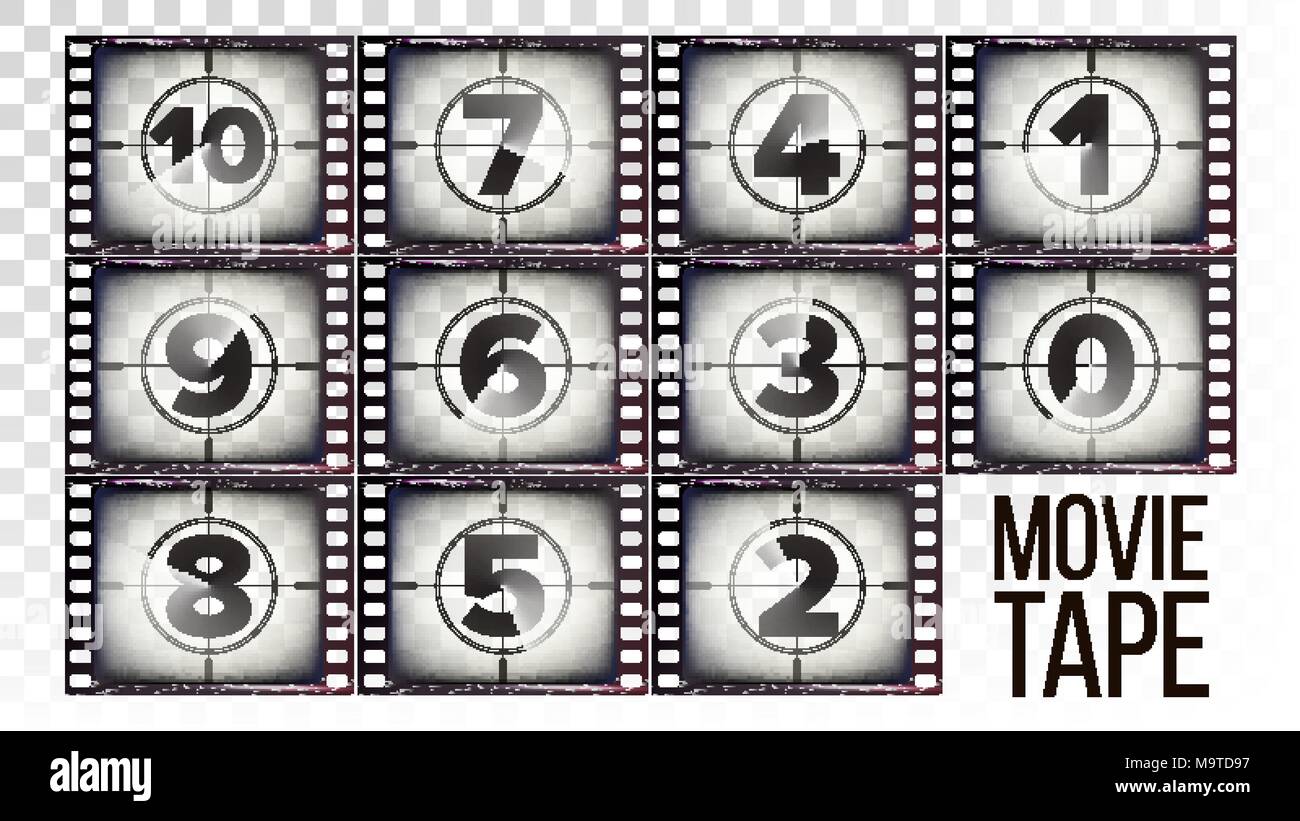 Movie Tape Countdown Vector. Monochrome Brown Grunge Film Strip. From ...