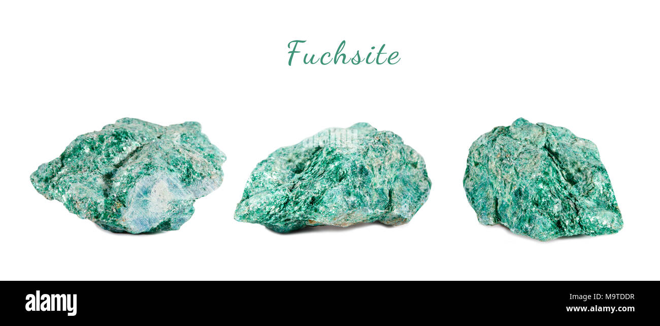 Macro shooting of natural gemstone. Raw mineral fuchsite. Isolated ...
