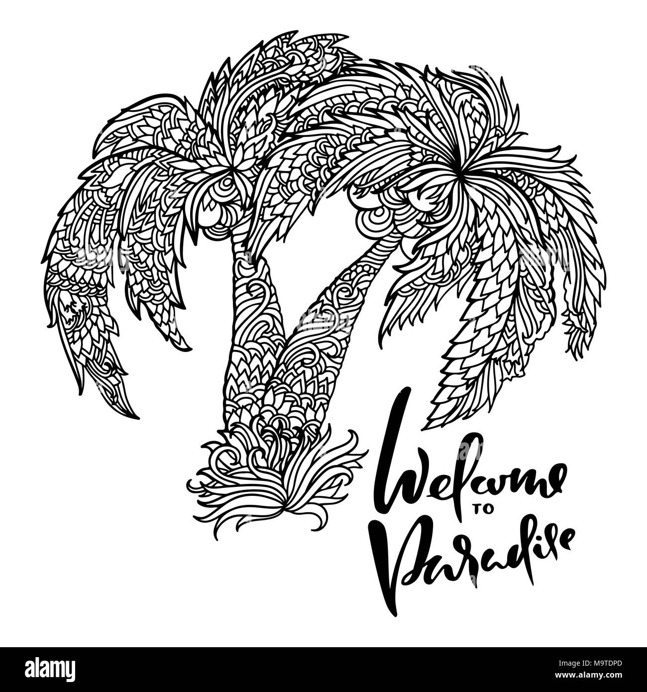 Welcome to paradise. Digital brush lettering. Mandala style print with ...