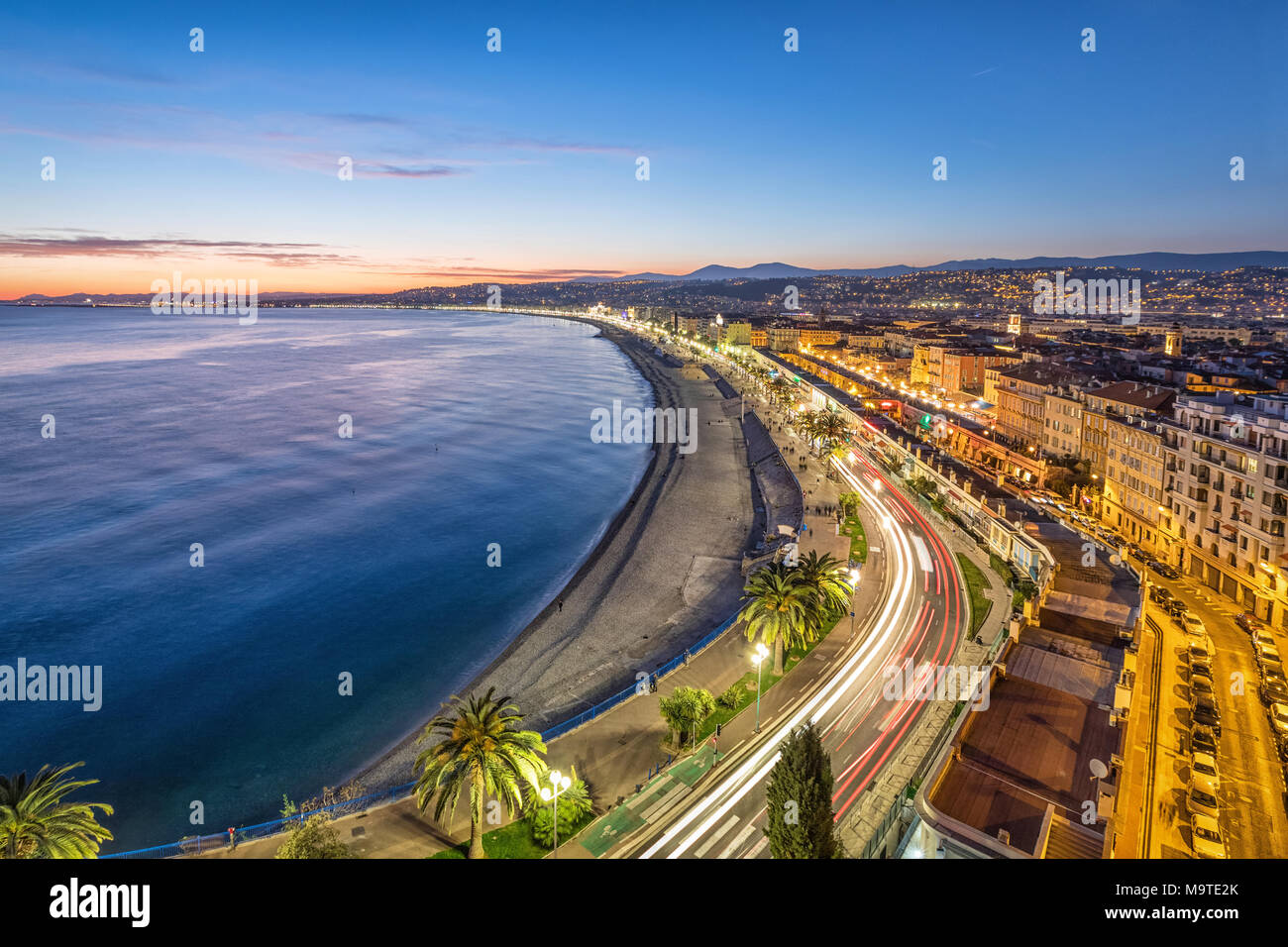 Promenade and Coast of Azure at dusk in Nice, France Stock Photo - Alamy
