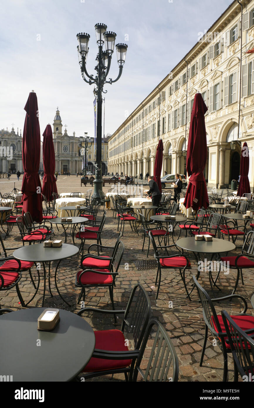 Pavement café in the Piazza San Carlo, Turin, Italy Stock Photo - Alamy