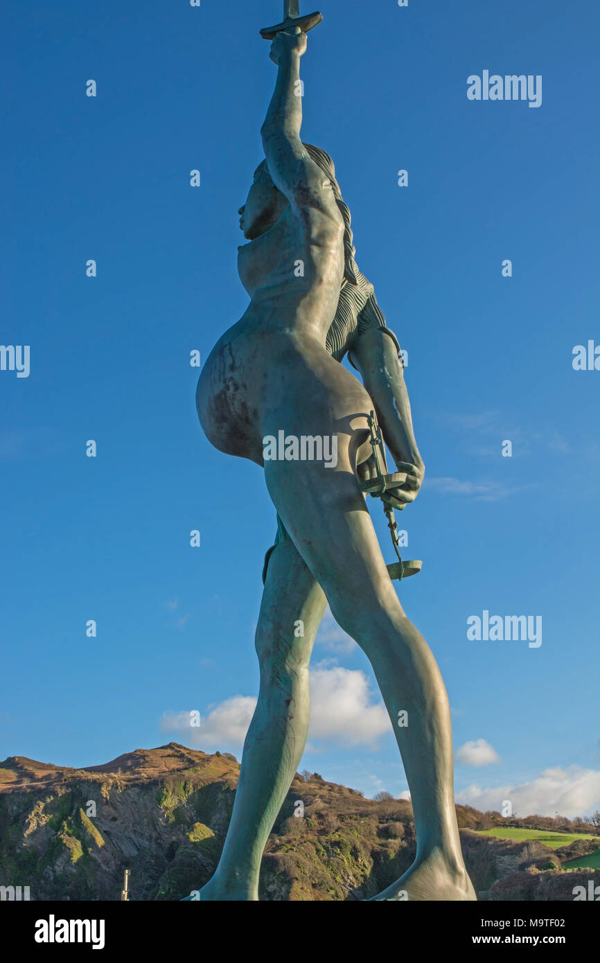 Damien Hirst statue 'Verity' on harbour wall at Ilfracombe, Devon ...