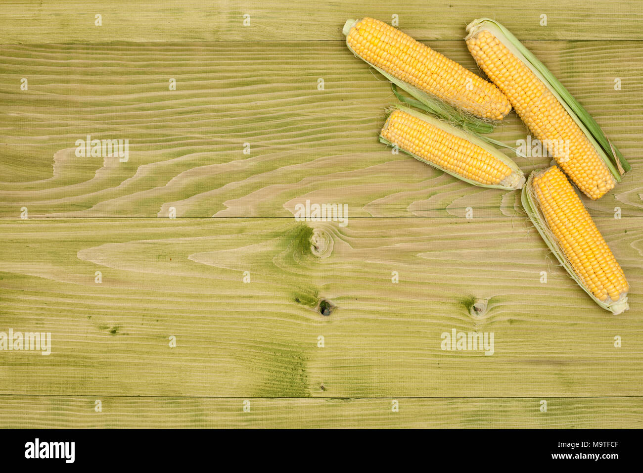 Close up of corn with blank space for text or advertisement. Rustic ...