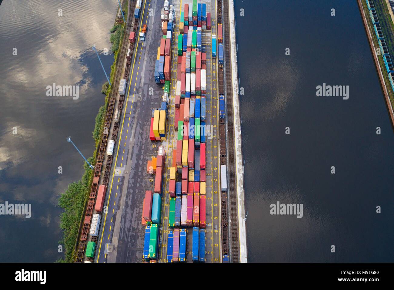 Cargo river harbour with shipping containers. Logistics centre Stock ...