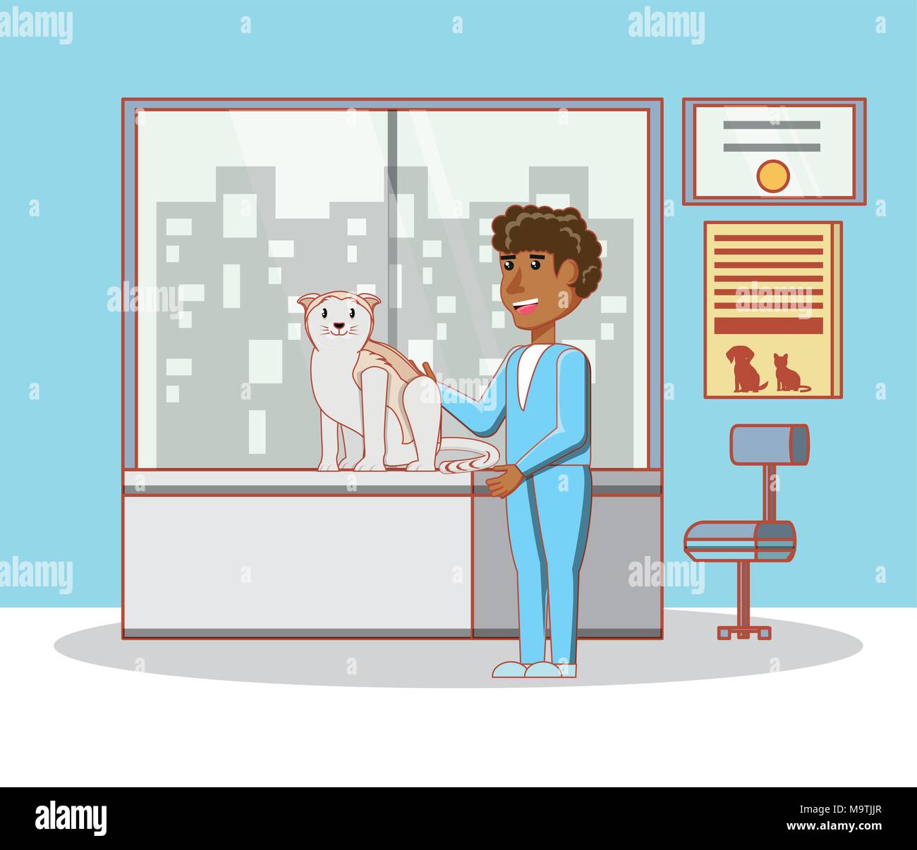 veterinary with cat in medical center vector illustration design Stock ...