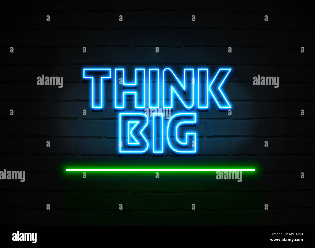 Think Big neon sign - Glowing Neon Sign on brickwall wall - 3D rendered ...