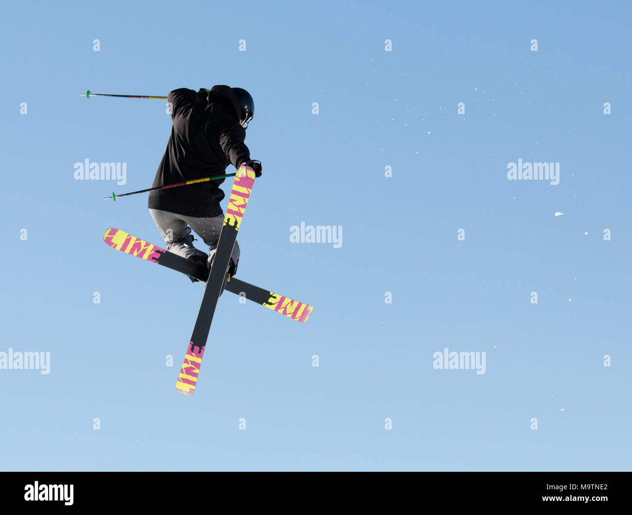 freestyle skier takes to the air in the SM Competition, Skellefteå ...