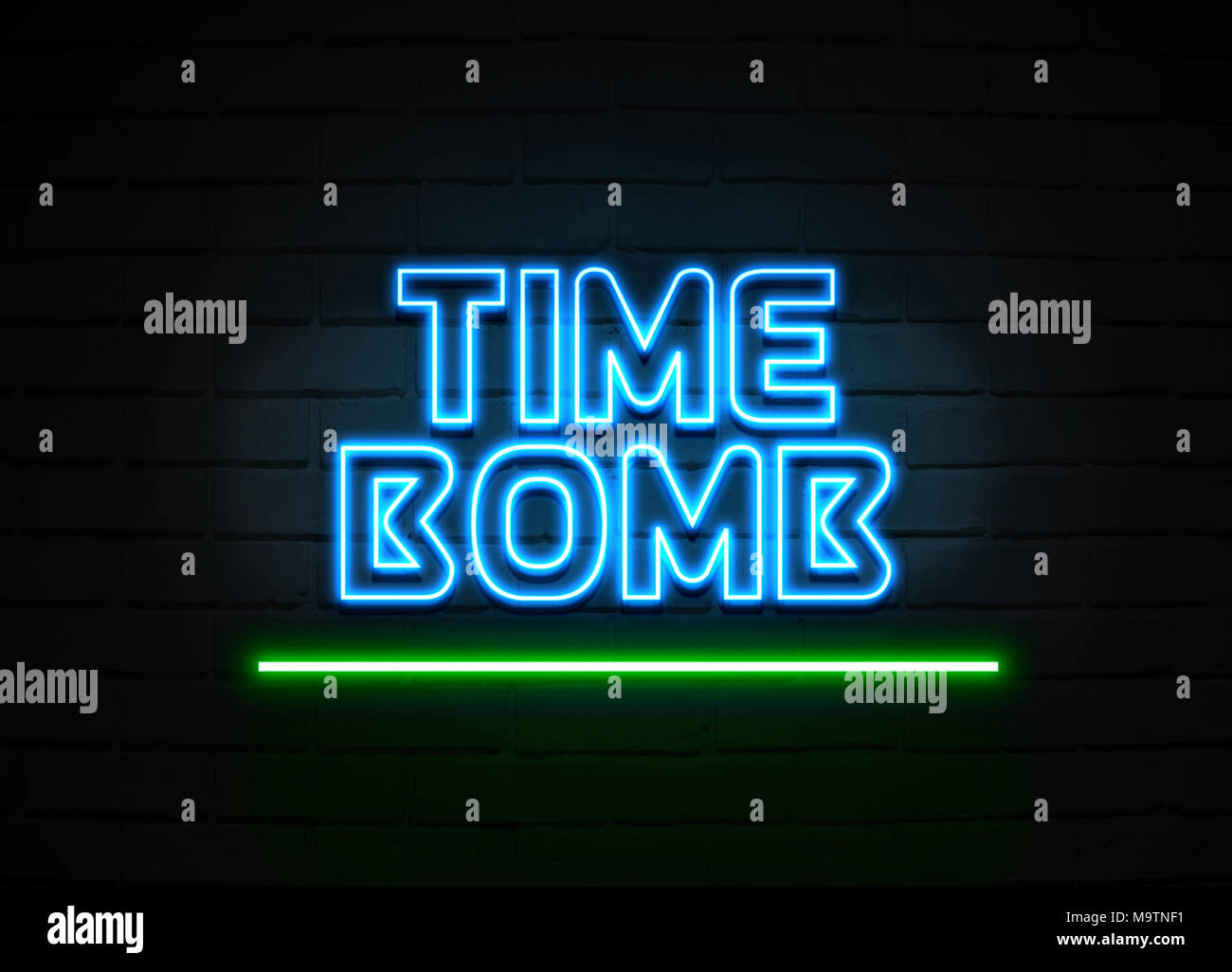Time Bomb neon sign - Glowing Neon Sign on brickwall wall - 3D rendered ...