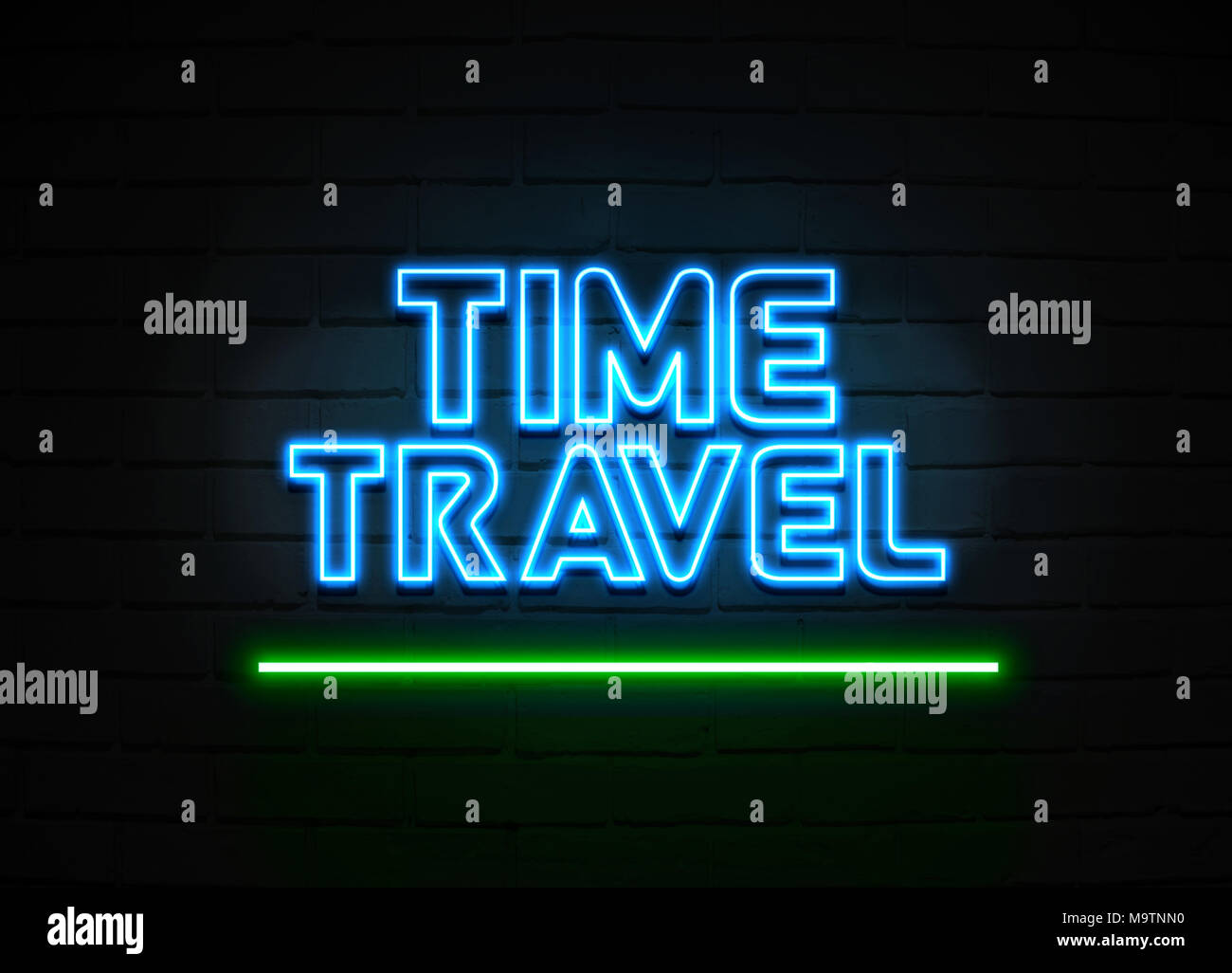 Time Travel neon sign - Glowing Neon Sign on brickwall wall - 3D ...