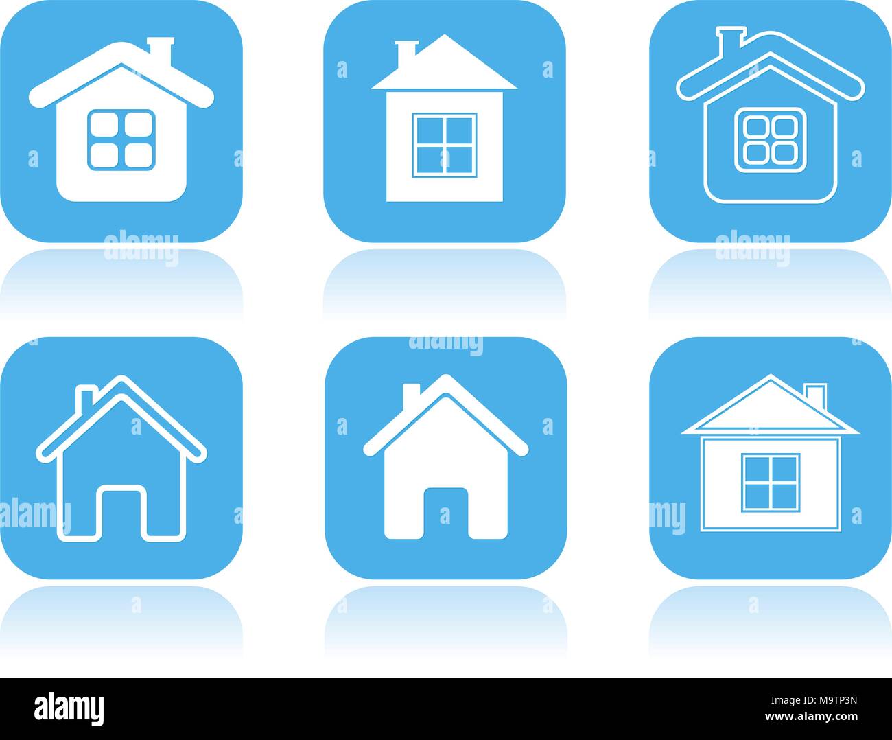 Home icons. Set of square blue icons with reflection Stock Vector Image ...