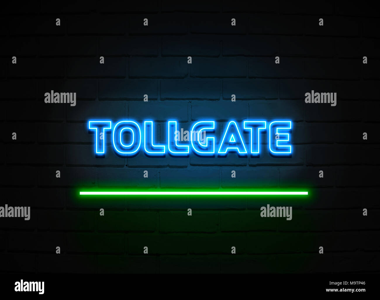 Tollgate neon sign - Glowing Neon Sign on brickwall wall - 3D rendered ...