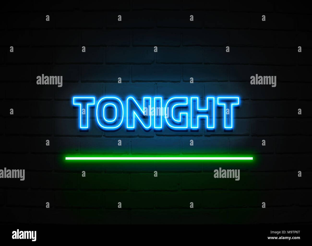Tonight neon sign - Glowing Neon Sign on brickwall wall - 3D rendered ...