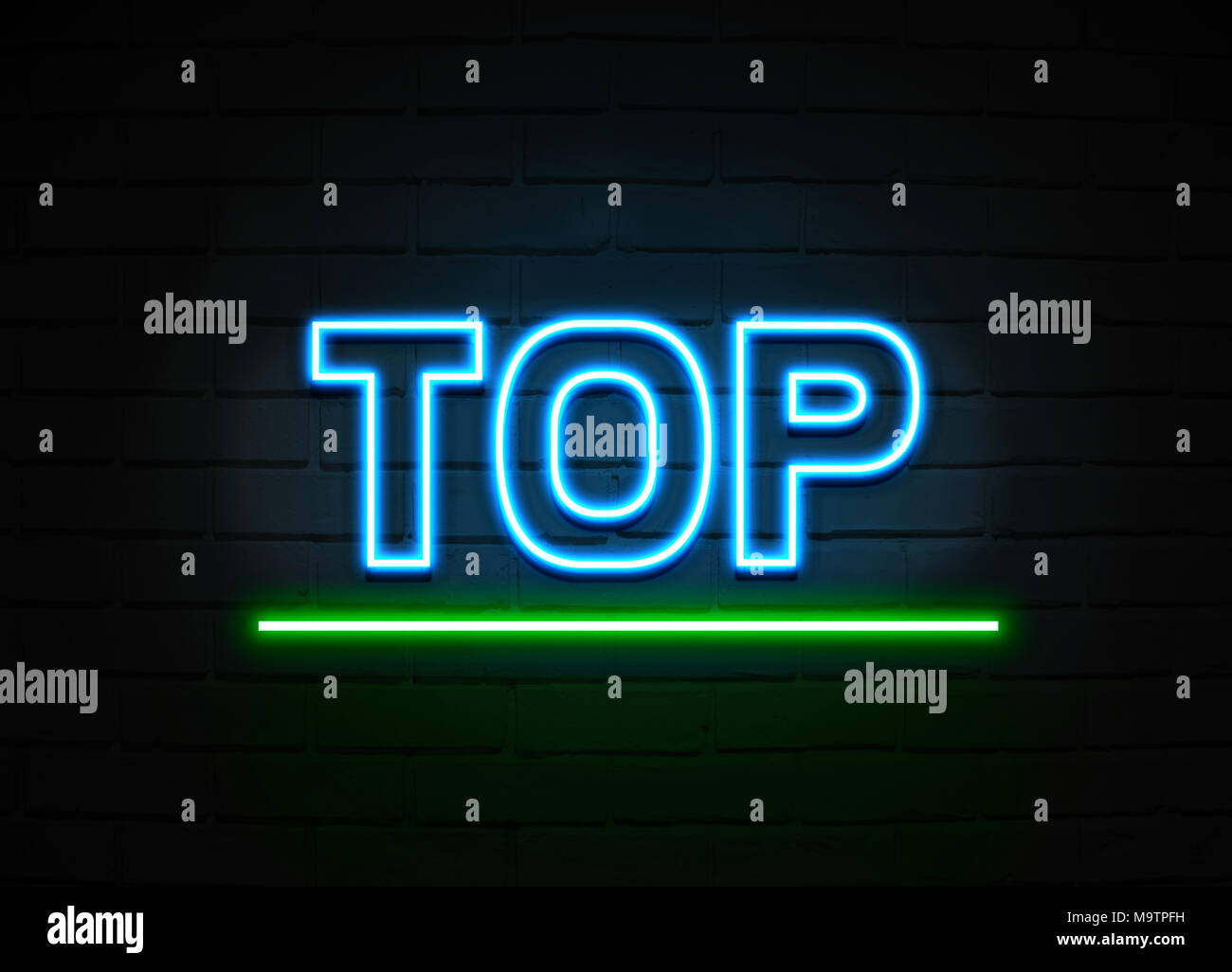 Top neon sign - Glowing Neon Sign on brickwall wall - 3D rendered ...