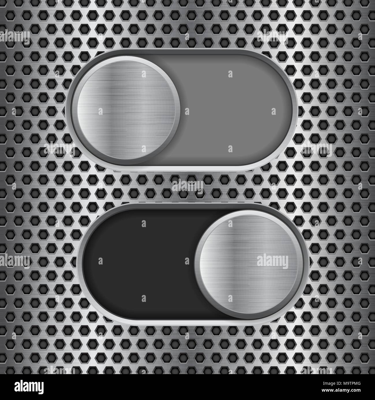 On and Off round slider buttons. Metal switch interface buttons on perforated background Stock ...