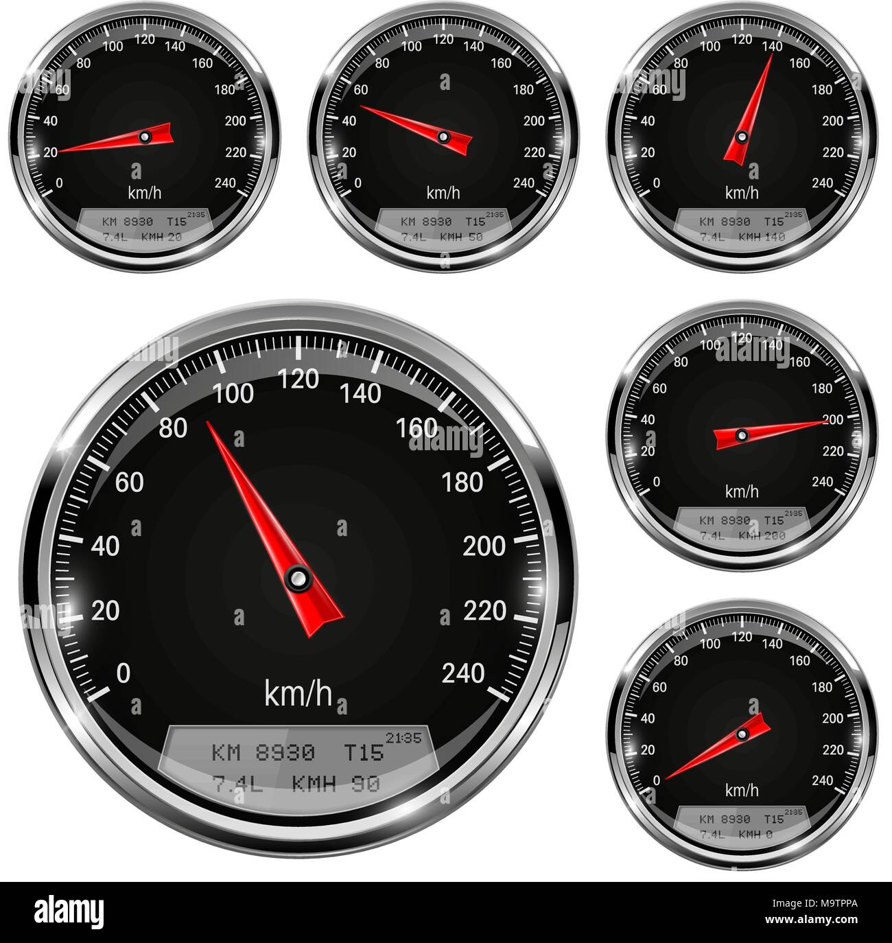 Speedometers. Black gauges with metal frame Stock Vector Image & Art ...