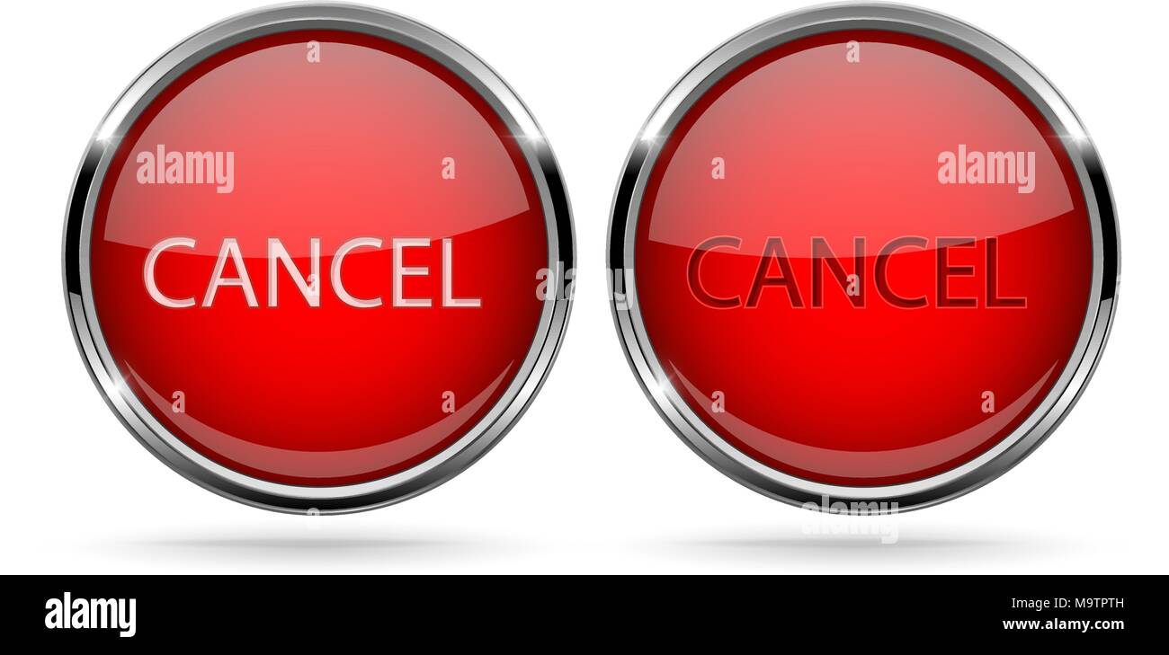 Cancel buttons. Round red 3d icons with chrome frame Stock Vector Image ...