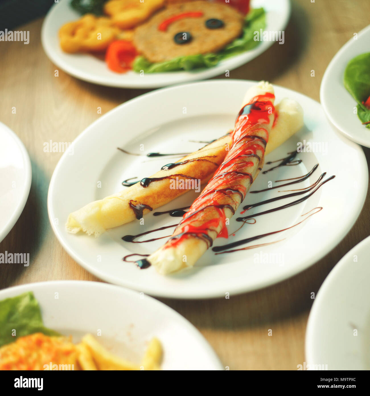 wide selection of delicious meals on the table in the restaurant Stock ...