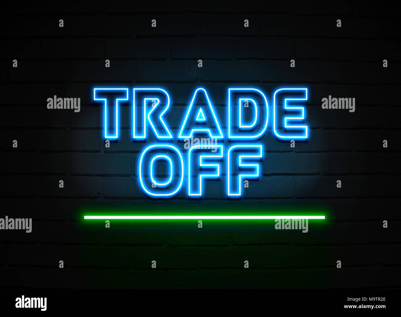 Trade Off neon sign - Glowing Neon Sign on brickwall wall - 3D rendered ...